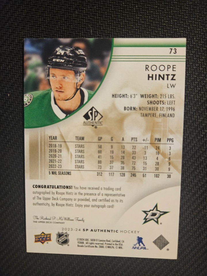 2023-24 SP Authentic Roope Hintz Limited Auto #73 Dallas stars | eBay