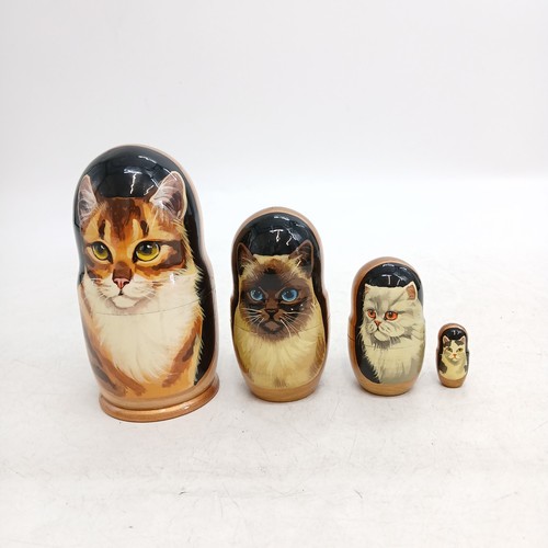 Russian Matryoshka Wooden Nesting Dolls With Cat Decals Set Of 4 ...