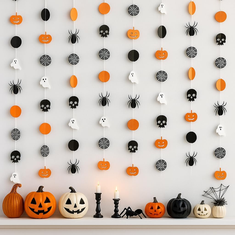 , Orange and Black Halloween Garland - 6.5 Feet, 8 String | Halloween ...