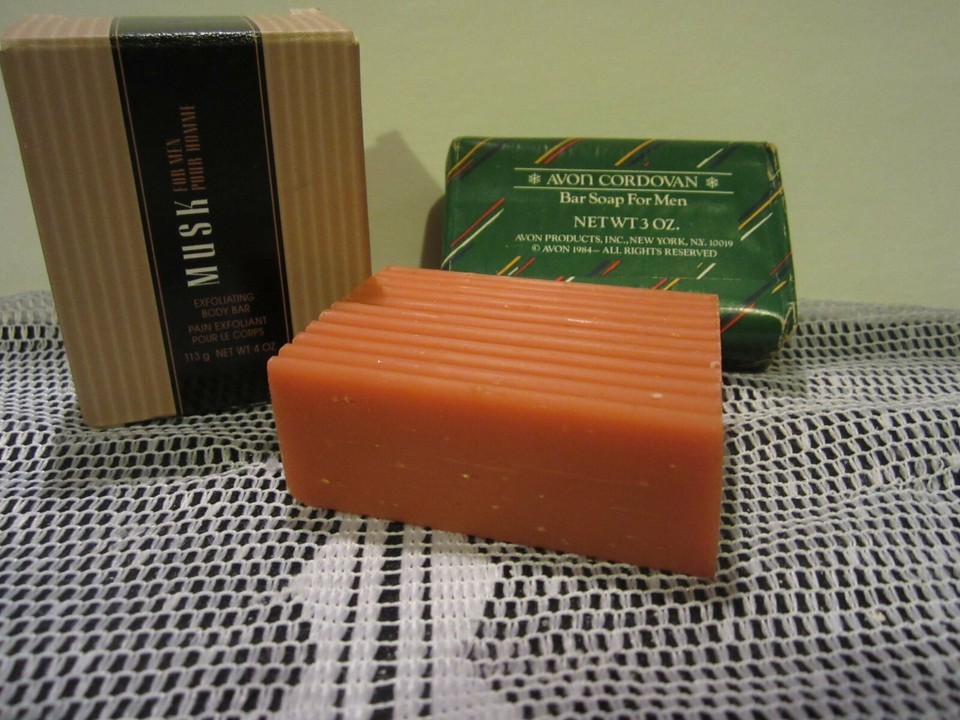 AVON CORDOVAN Bar Soap 3 oz. and MUSK Exfoliating Body Bar for Men 4 oz ...