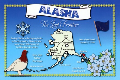 Alaska, The Last Frontier, Map & Facts; Capital: Juneau --POSTCARD | eBay
