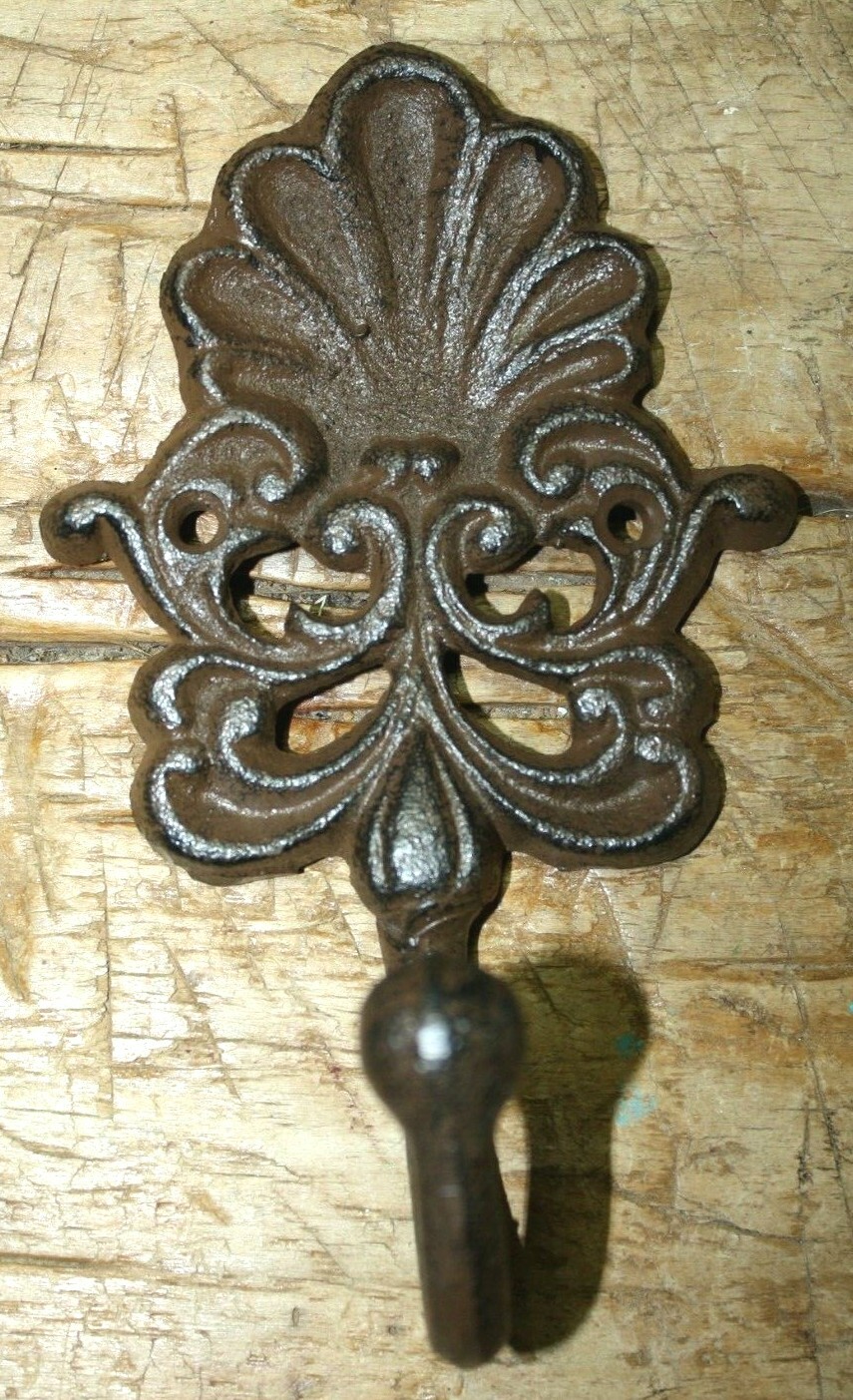 3 Cast Iron Antique Style VICTORIAN Coat Hooks Hat Hook Rack Towel Clam ...