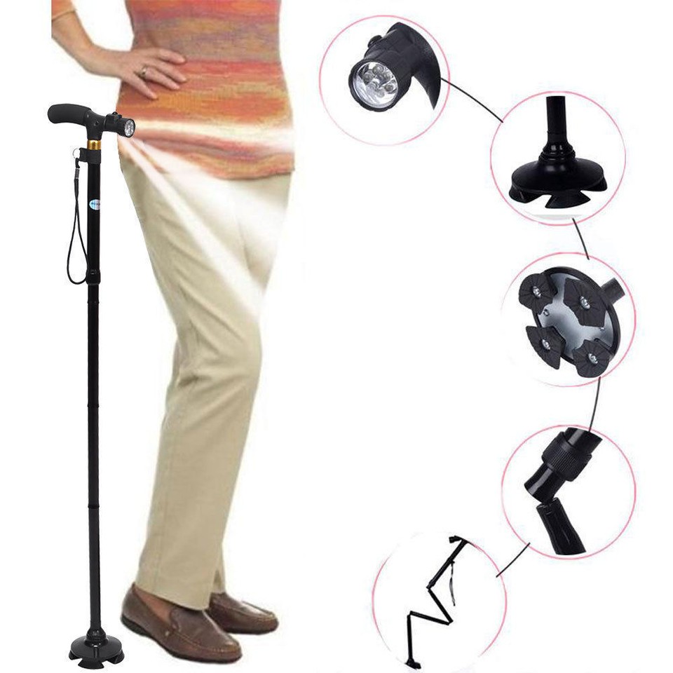 LED WALKING STICK WITH LIGHT ALUMINIUM HEAVY DUTY CANE TORCH FOLDABLE ...