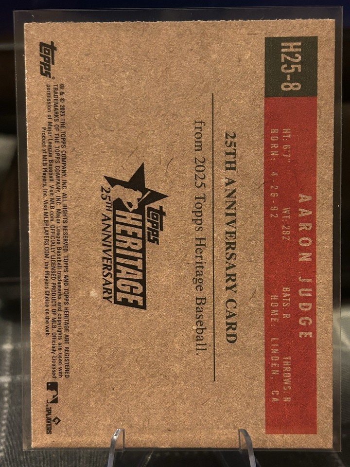 2025 Topps Heritage 25th Anniversary Insert Aaron Judge #H25-8 New York ...