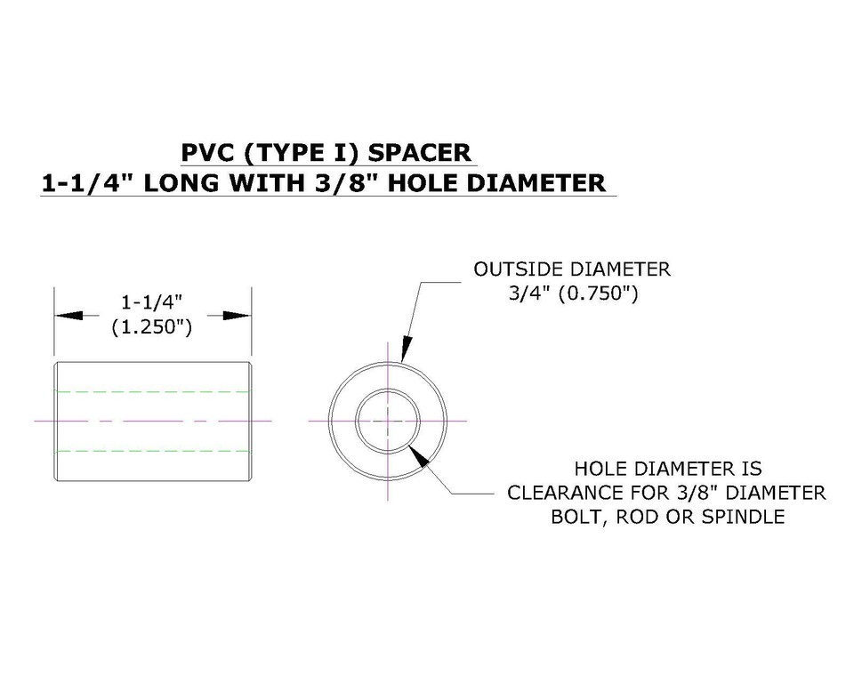 PVC (PV CHLORIDE) Unthreaded Spacer - 1-1/4” Long W 3/8” Hole * Five (5 ...