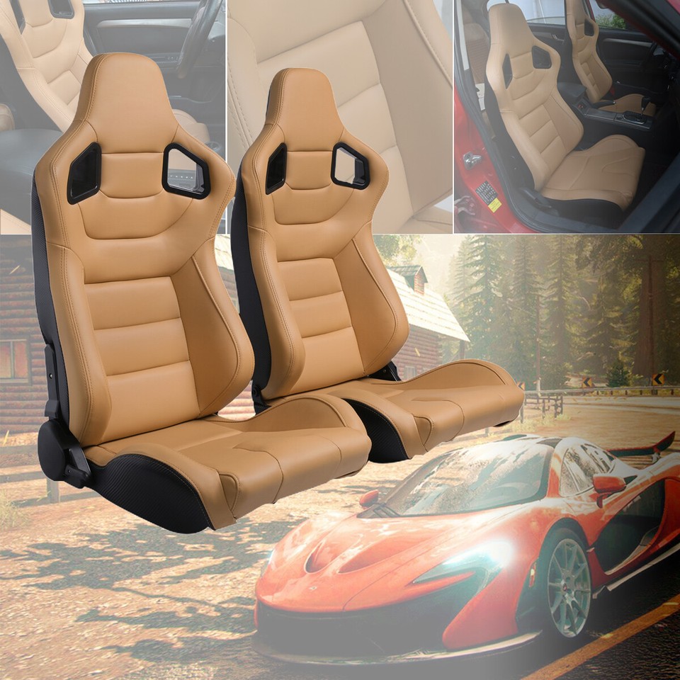 Universal PU Leather Racing Sport Seats Reclinable Seats W/ 2 Sliders ...