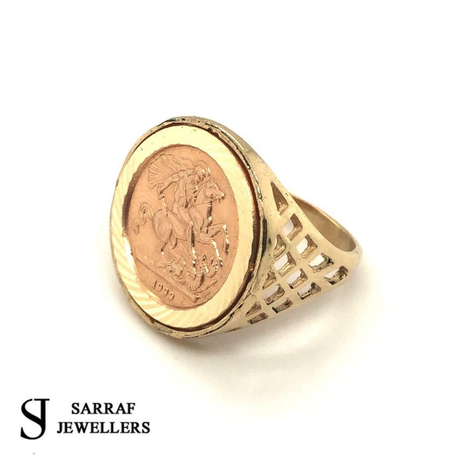 9ct Yellow Gold St George 1/10 Sovereign-Size Ring Coin Dragon Size I-V ...
