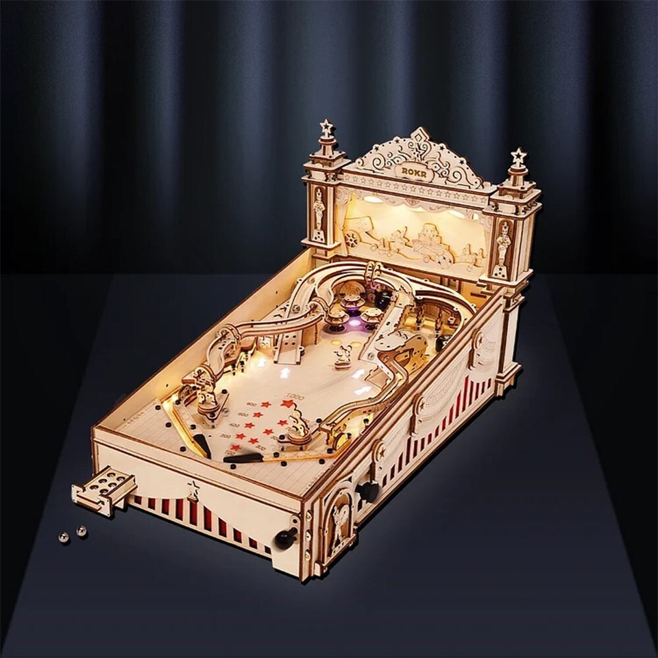 Rokr Pinball Machine 3D Wooden Puzzle Amusing Table Game with Music LED ...