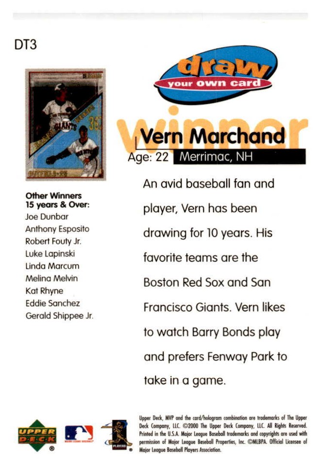 2000 Upper Deck MVP Draw Your Own Card Barry Bonds DT3 | eBay