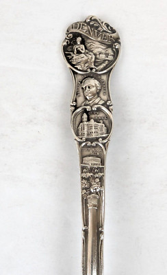 Ornate DENVER Colorado Sterling Silver Souvenir Spoon 5 7/8" Heavy 31 ...