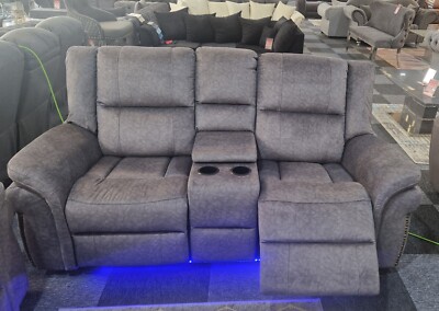 Berlin Dark Grey Microfibre 2 Seater Sofa Electrical Recliners + Blue ...