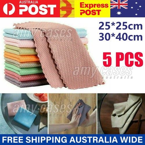 5PCS Nano Scale Streak-Free Glass Cleaning Cloths Reusable Magic Rag ...
