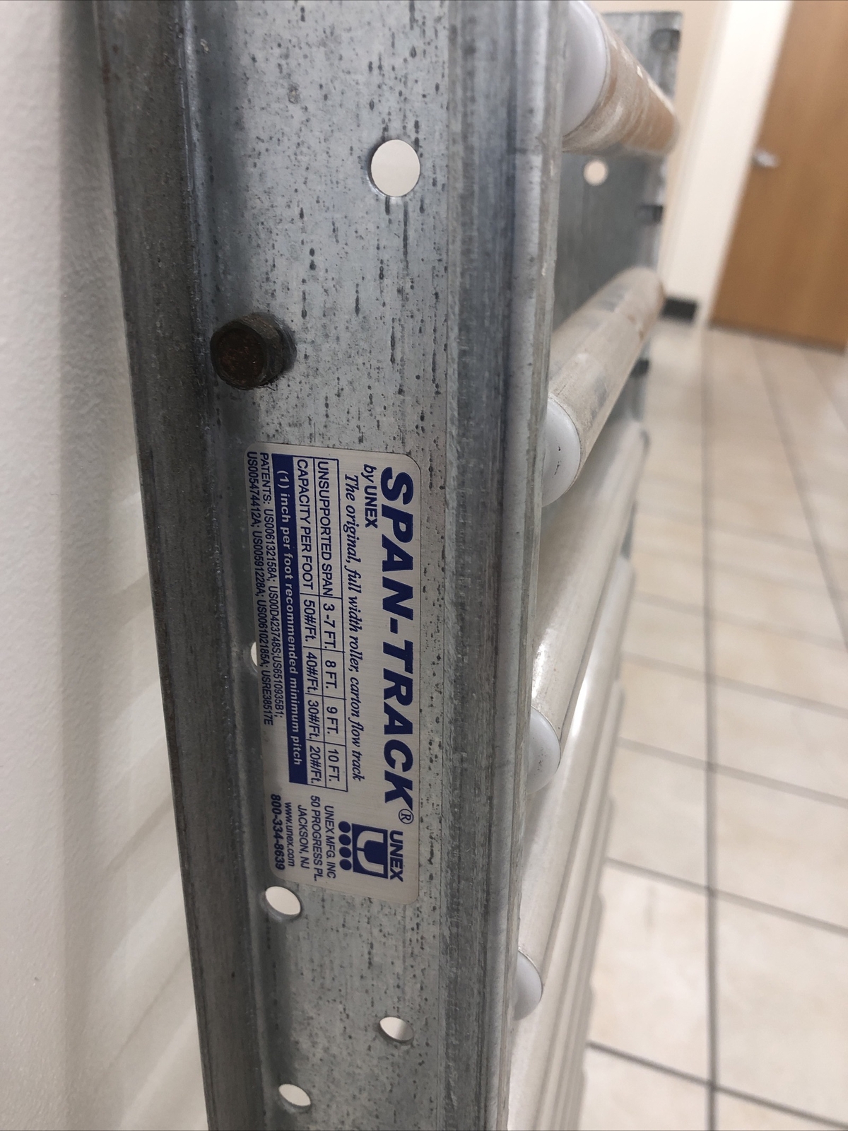 UNEX SPAN-TRAK GRAVITY ROLLER CARTON FLOW TRACK 9.5" X 36" - PREOWNED ...