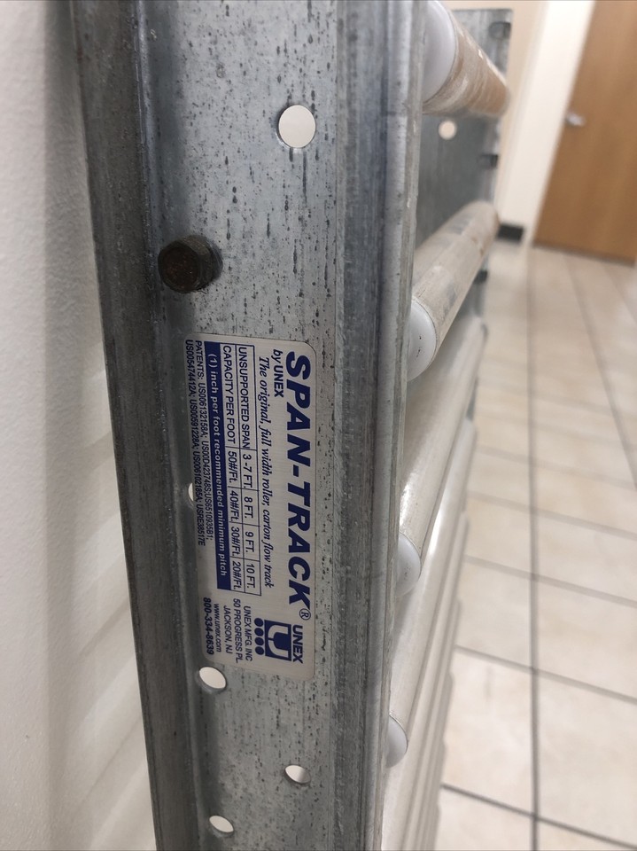 UNEX SPAN-TRAK GRAVITY ROLLER CARTON FLOW TRACK 9.5" X 36" - PREOWNED ...