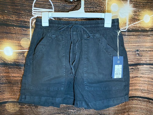 Universal Thread Black Mid-Rise Tie Waist Linen Shorts Small | eBay