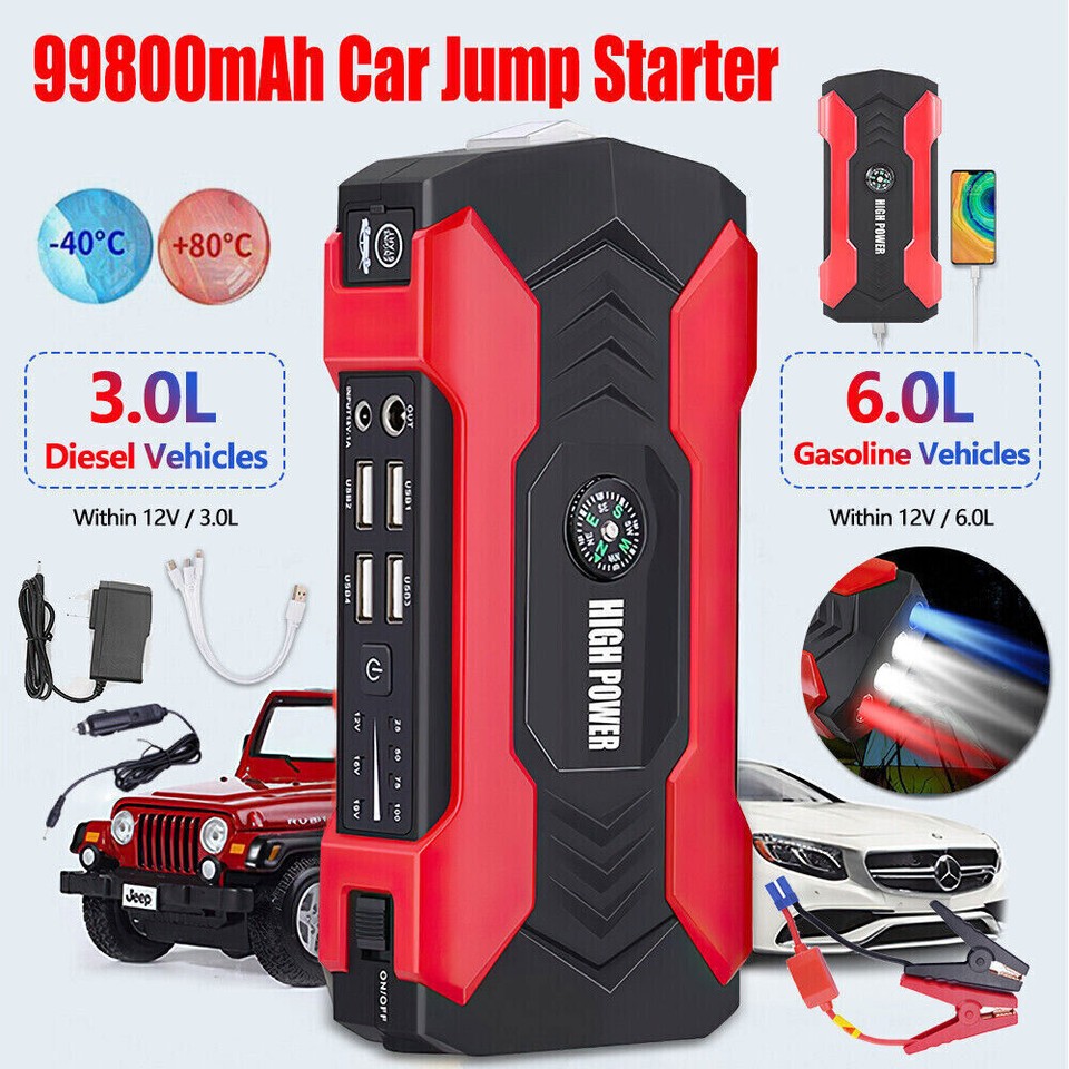 99800mAh Portable Car Jump Starter Booster Jumper Box Power Bank ...
