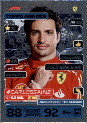 Turbo Attax 2024 Trading Card 305 - Carlos Sainz - Drive of the Season ...