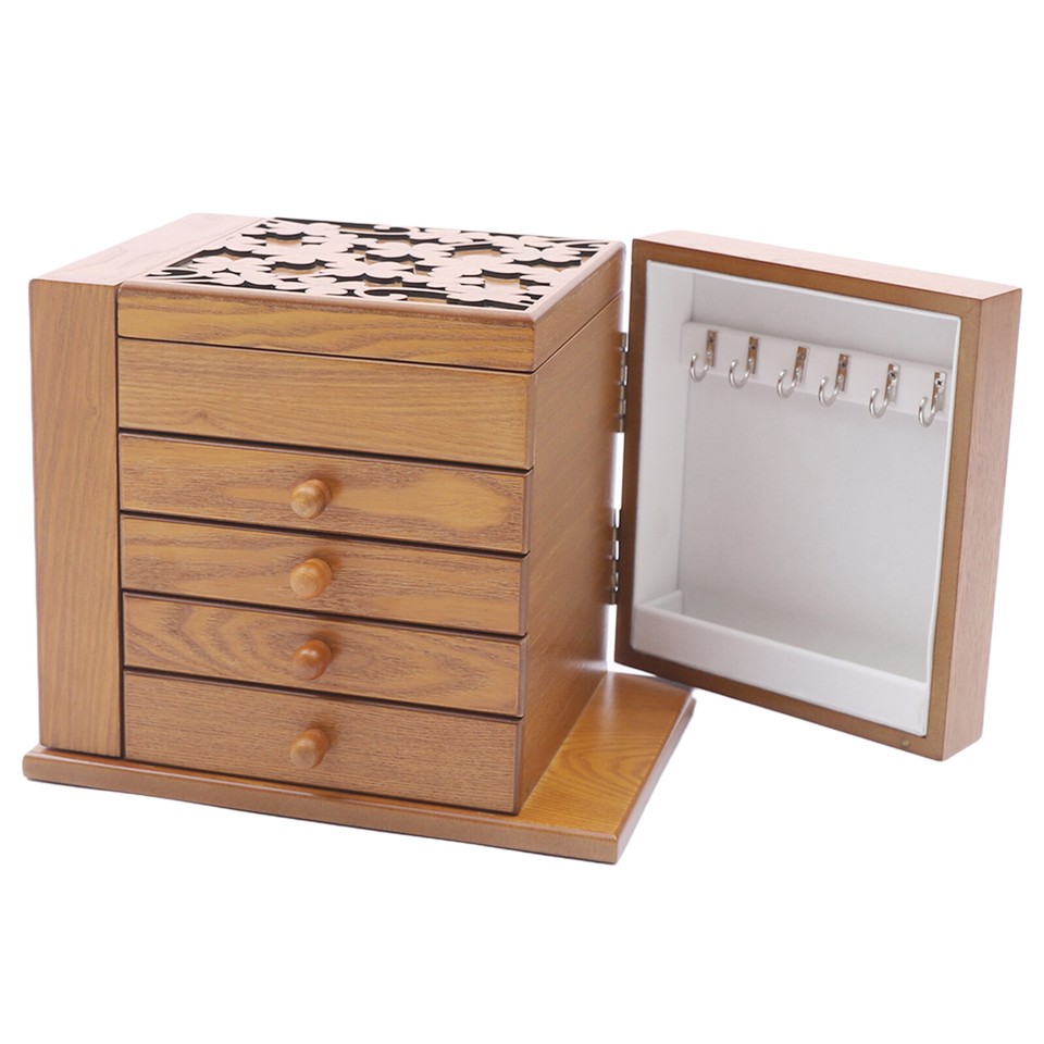 Vintage Large Jewelry Organizer Wooden Storage Box 5 Layers Case with 4 ...