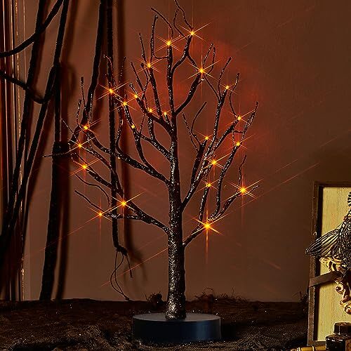 Black Halloween Tree with Lights 24 LED Orange with Timer, Lighted ...