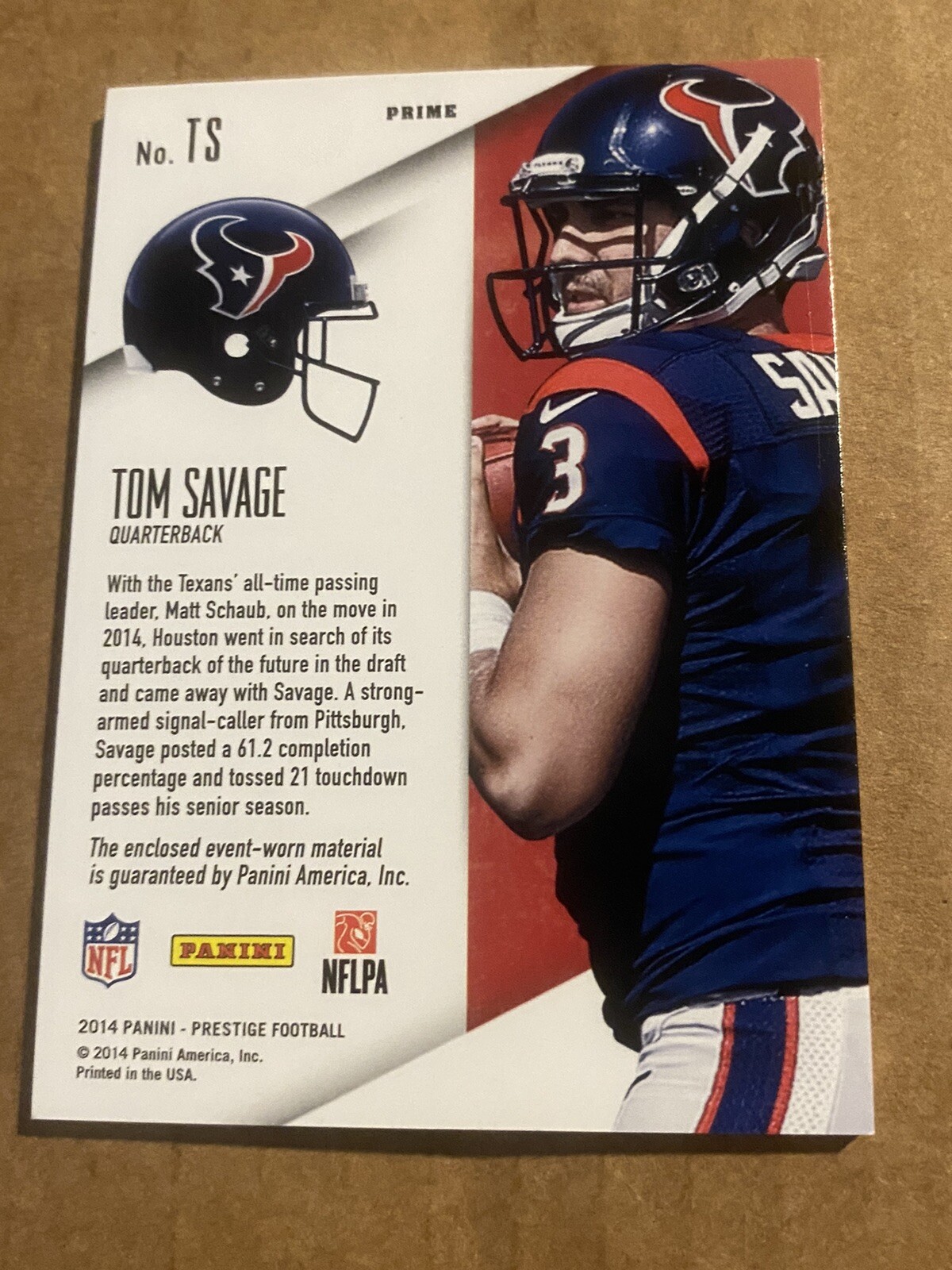 2014 Prestige Rookie Jumbo Jerseys Patch #TS Tom Savage Jersey Texans Rutgers | eBay