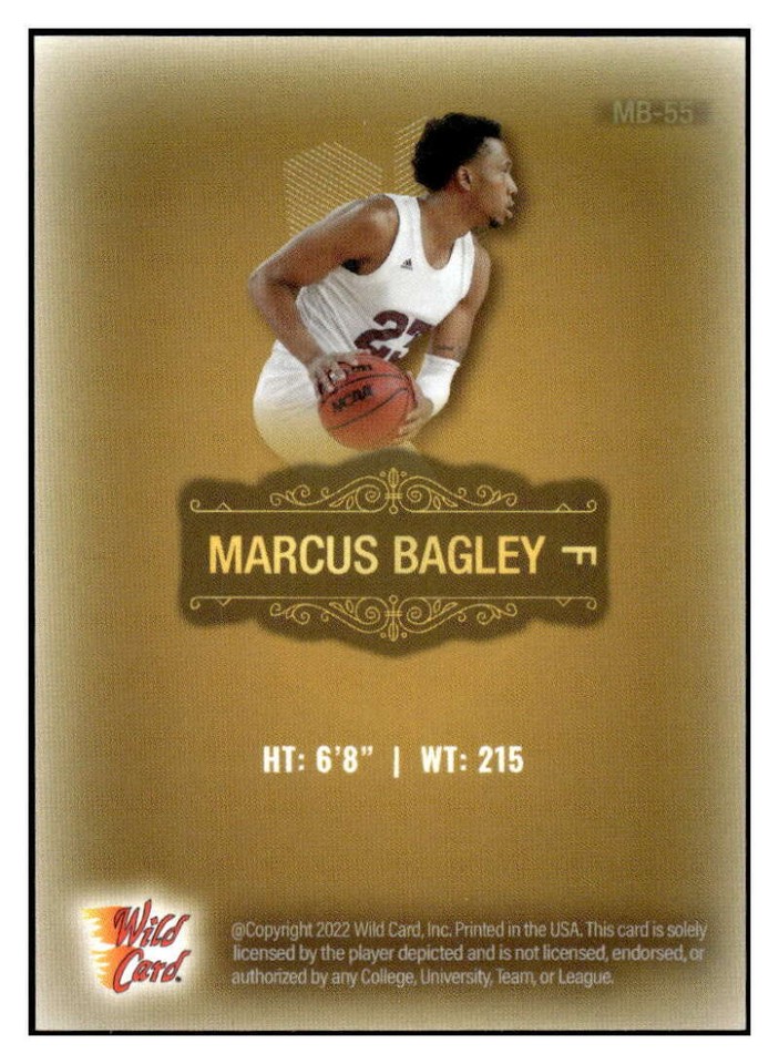 MARCUS BAGLEY RC 2022 Wild Card Gold Matte ROOKIE #55 Arizona State NBA ...