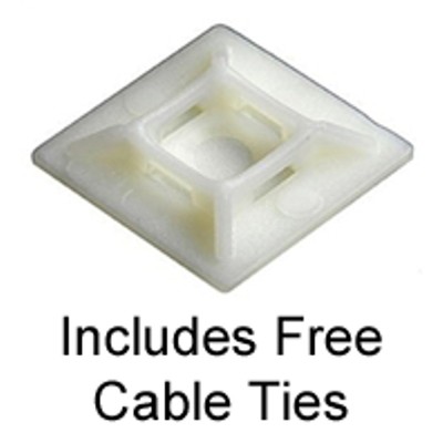 25 Self Adhesive Cable Tie Base Mounts, Natural, 19mm by 19mm FREE ...