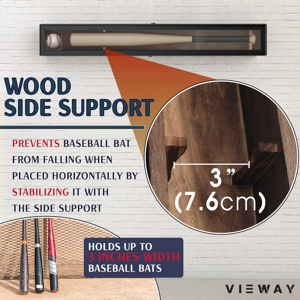 Baseball Bat Display Frame Case, Wall Mount Wooden Frame with Acrylic ...