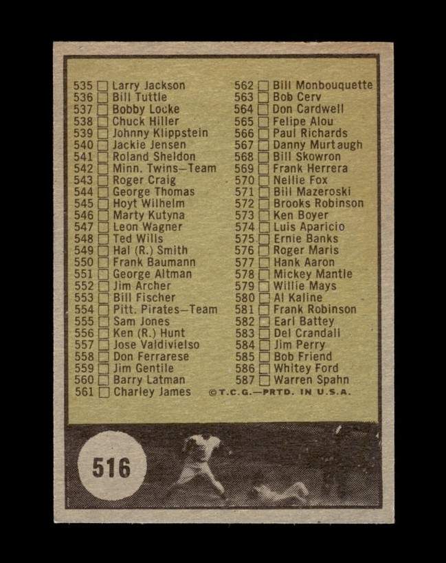 1961 Topps Set-Break #516 Checklist 7 EX-EXMINT *GMCARDS* | eBay