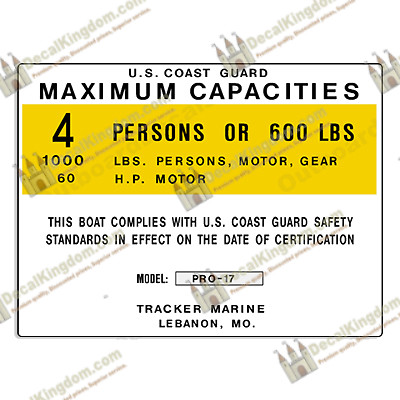 Tracker Marine Capacity Plate Decals Boat Maximum Occupancy Multiple ...