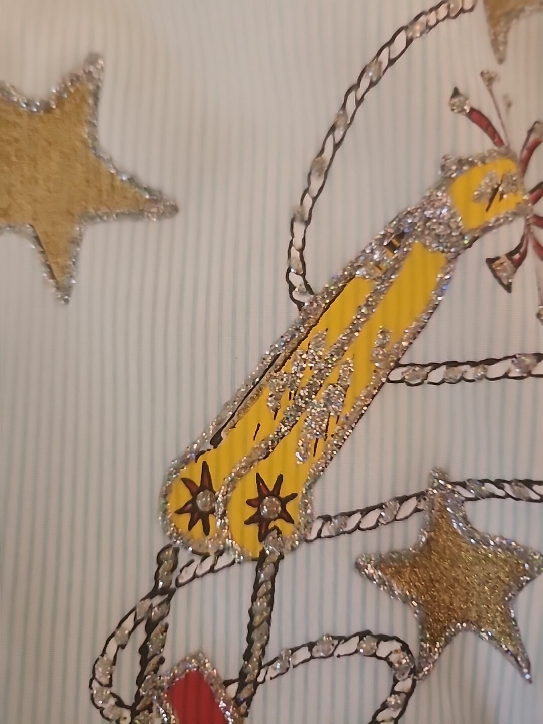 Vtg Las Olas Western Glittery Appliques Blue Pin Stripe Blouse Set w ...