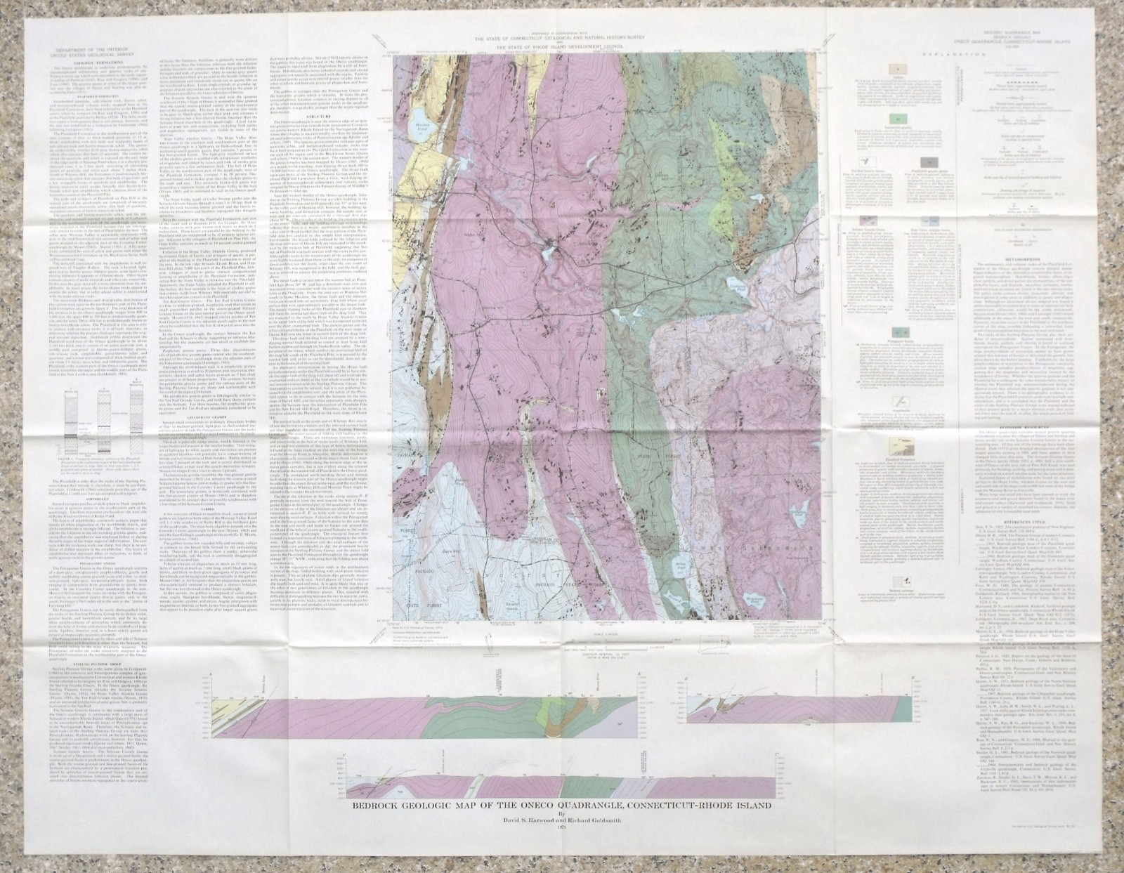 USGS ONECO QUADRANGLE, CONNECTICUT & RHODE ISLAND BEDROCK GEOLOGIC MAP ...