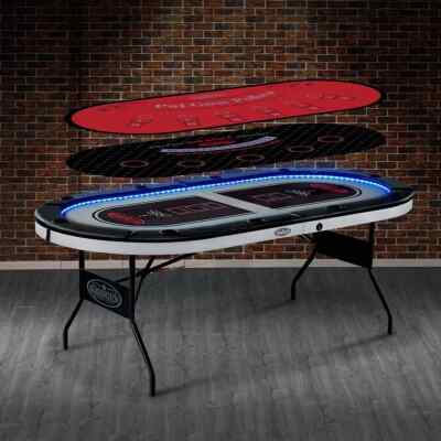 Barrington 10 Player Poker Table with LED Lights Black | eBay UK
