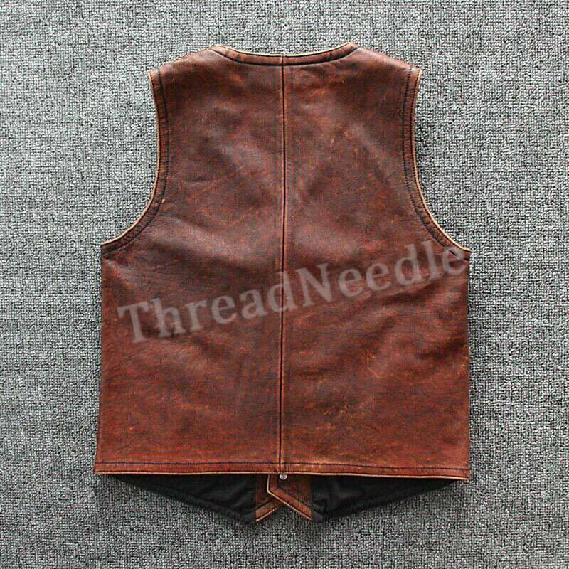 Men's Slim Fit Biker Vintage Style Distressed Brown Motorcycle Real ...