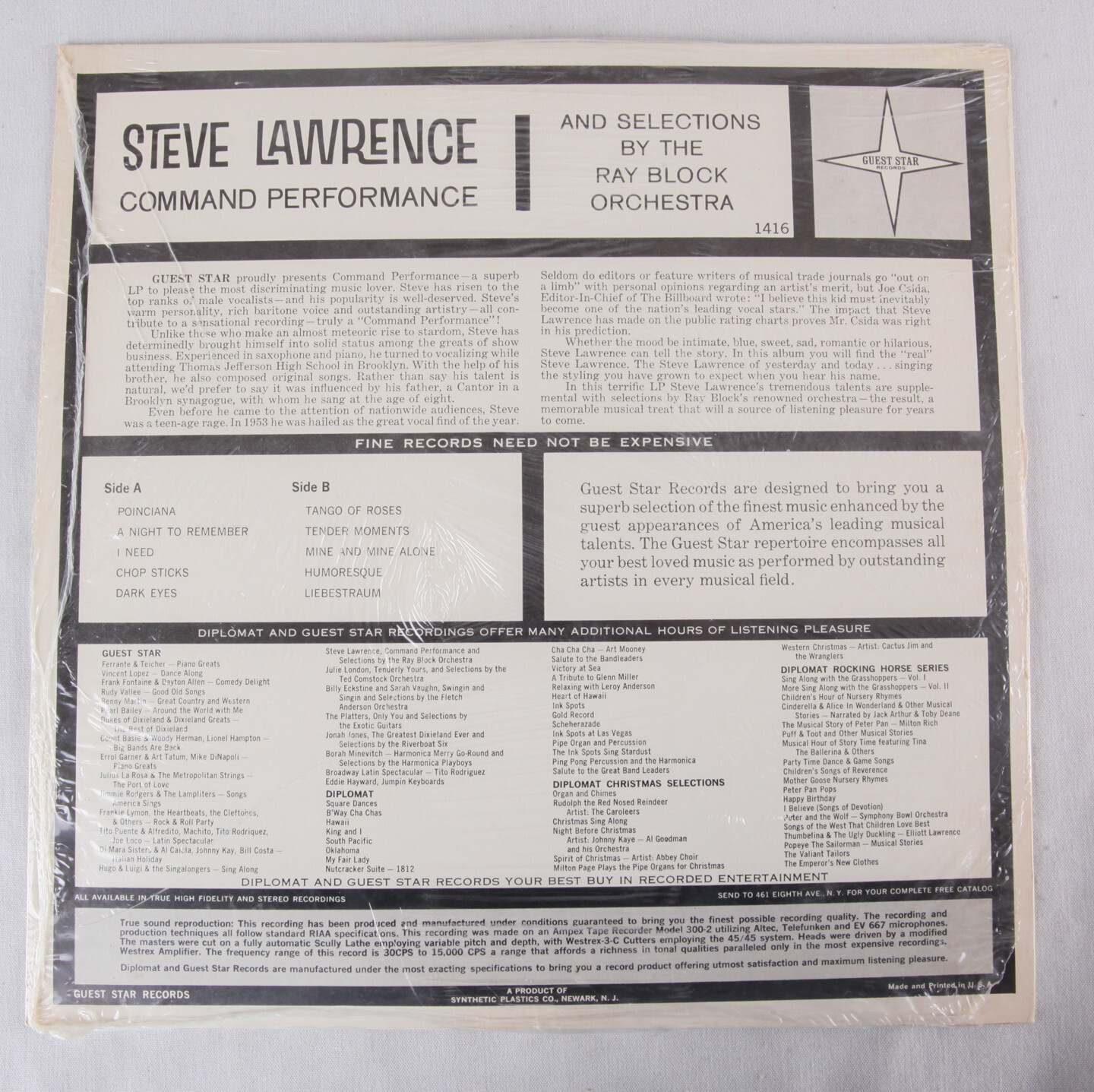 Steve Lawrence Command Performance, Selections by te Ray Block ...