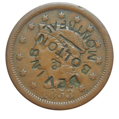 Large cent/penny 1853 counterstamp Devins & Bolton mid grade | eBay