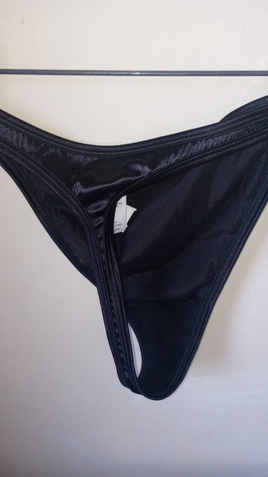 Vanity Fair Satin Black 7 L Hi Cut Brief Thong Second Skin String ...