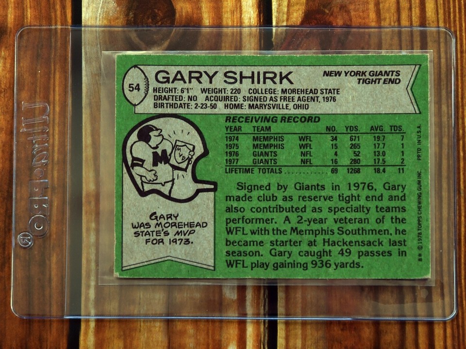 1978 Topps Tight End Gary Shirk New York Giants Football Card. NFL Card ...