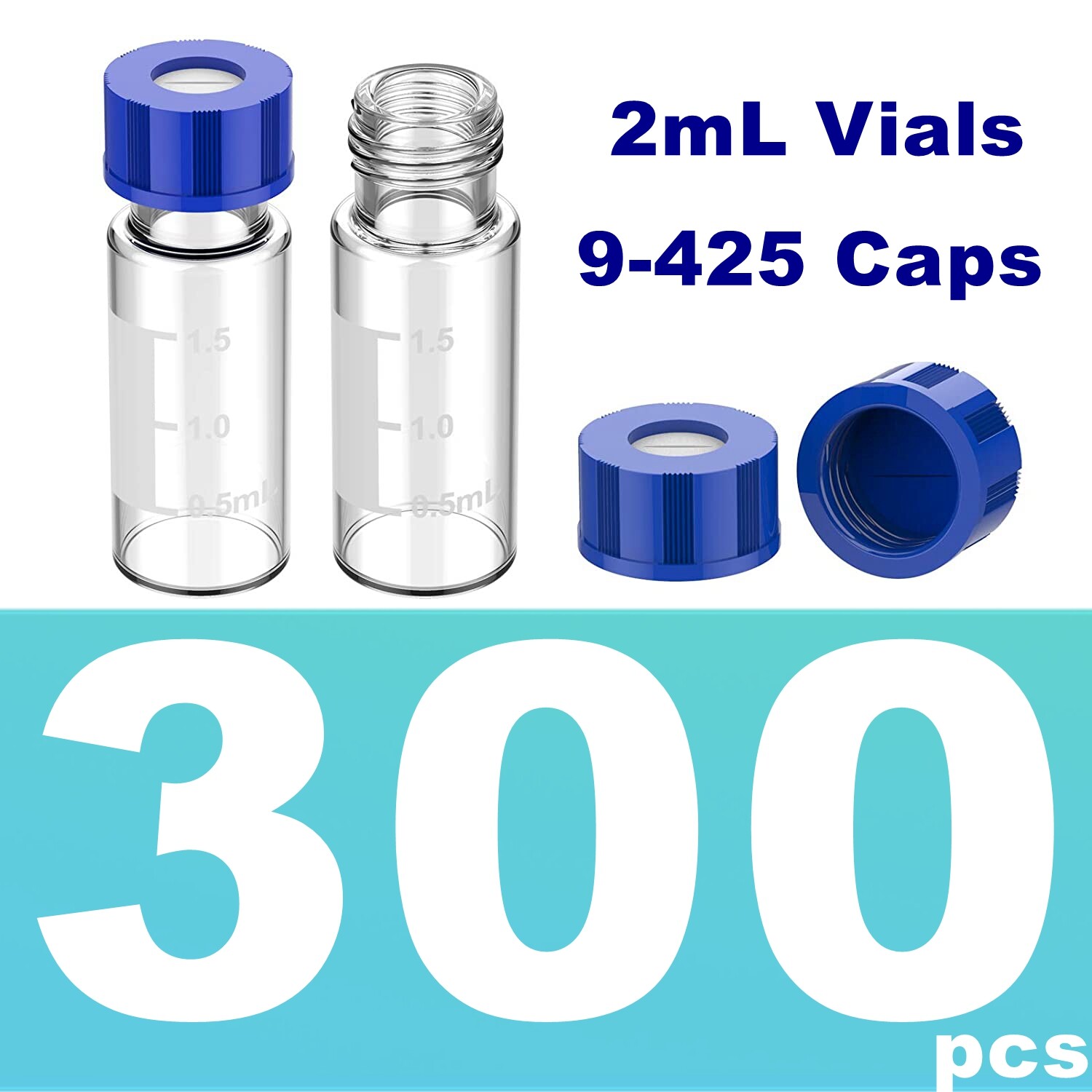 1000pcs 2ml Sample Vials+Screw Caps Clear Glass Bottles 9-425 HPLC GC ...