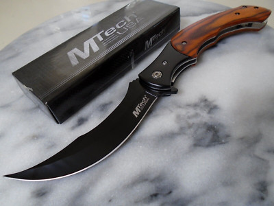 Mtech Assisted Open Scimitar Pocket Knife Fancy Wood Folder Skinner MT ...