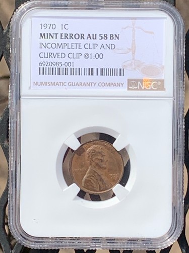 1 Cent 1970 Incomplete Clip + Curved Clip NGC AU58 Brown 2 Errors | eBay