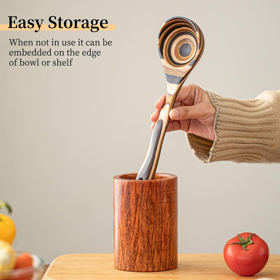 Pakkawood Deep Soup Ladles, 10.6 inch Big Wooden Ladle for Cooking ...