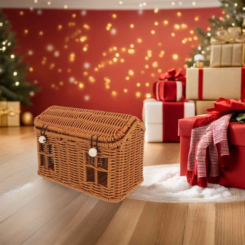 Christmas Storage Shaped Shelf Baskets With Lid Xmas Fake Rattan | eBay ...