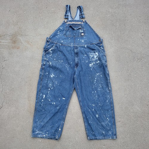 Berne Bibs Overalls Men's Size 52x30 Blue Painted Denim Dark Work ...