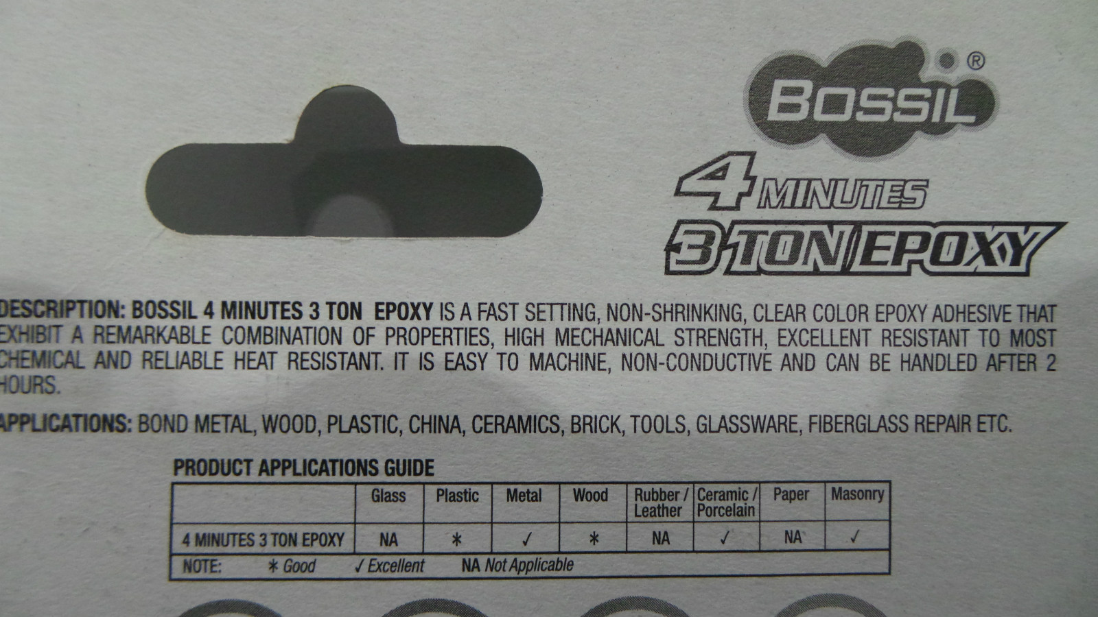 BOSSIL EPOXY CLEAR RESIN GLUE 4 MINUTE BONDING STEEL METAL CERAMIC WOOD ...