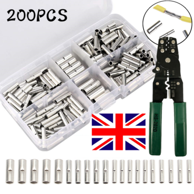 200x Bare Copper Wire Splice Butt Connectors Ferrule Crimp Terminals ...