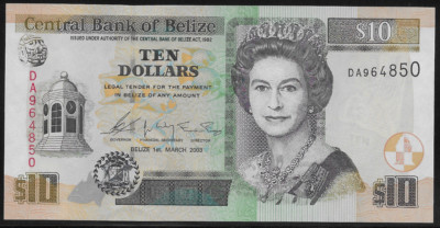 Belize P-68a 10 Dollar 2003 Unc | eBay