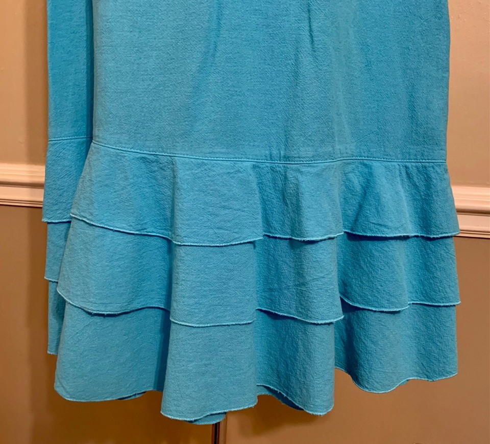 CMC Color Me Cotton Women's Ruffle Bottom Pullover Tunic Dress L BLUE ...