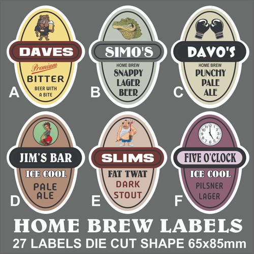 27 PACK FULL COLOUR HOME BREW LABELS - WATERPROOF INKS - WHITE ADHESIVE ...