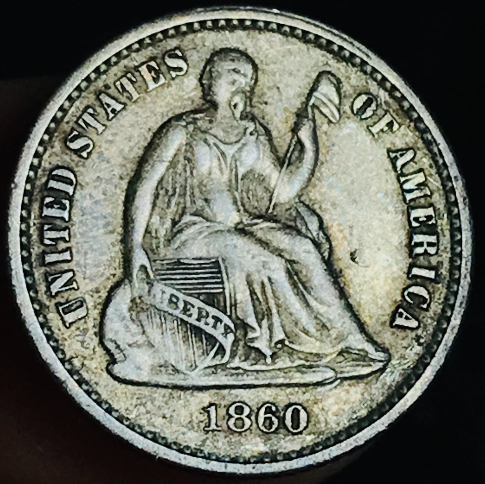 1860 Seated Liberty Half Dime 5C Pre Civil War Date US Silver Coin ...