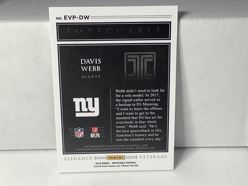2018 Impeccable Davis Webb Patch Auto 11/25 Giants XP | eBay